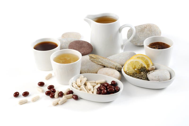 Diet Pills with Arrangement of Coffee and Tea Cups Stock Image - Image ...