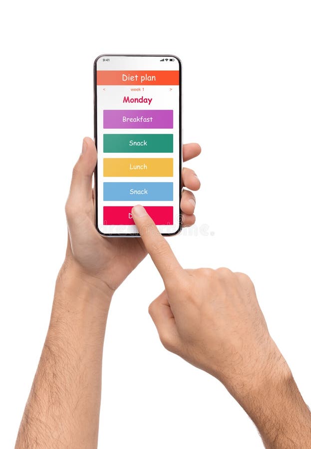Diet Plan Application on Cellphone Screen on White Stock Image - Image ...