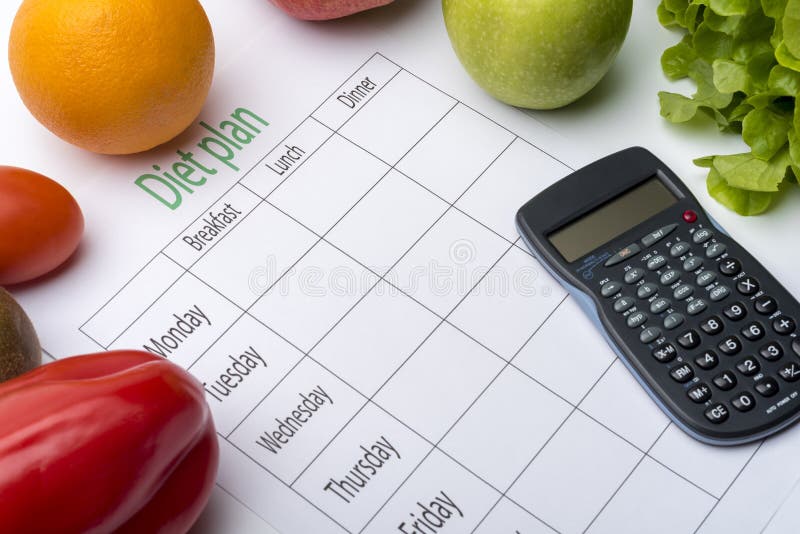 Diet Plan Sheet and Fresh Food on White Background Stock Image - Image ...