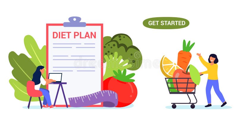 Diet Plan Vector Website Template Tiny People Nutritionist Stock ...