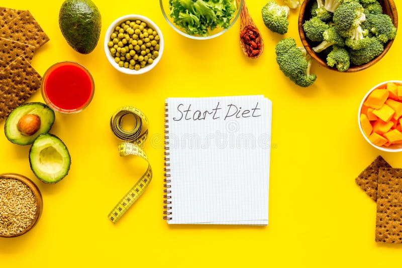 Diet Program Mockup. Start Diet Text in Notebook Near Vegetables on ...