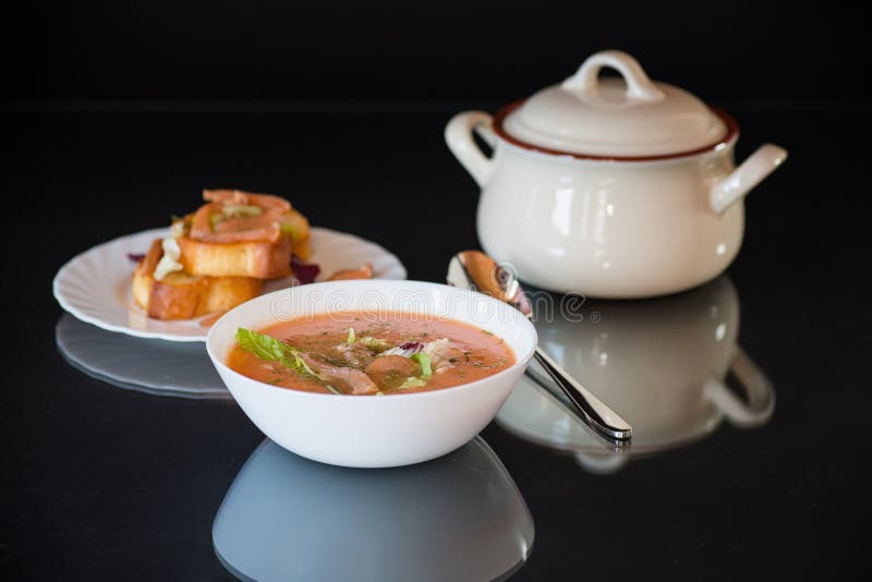 Dietary Fish Soup Puree Salmon Isolated Black Background Stock Photos ...