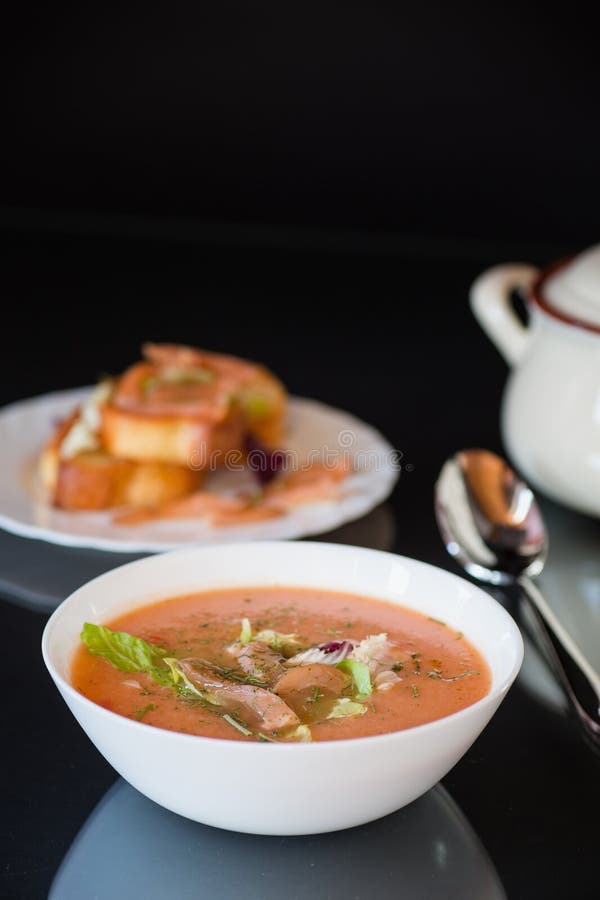 Dietary Fish Soup Puree Salmon Isolated Black Background Stock Photos ...