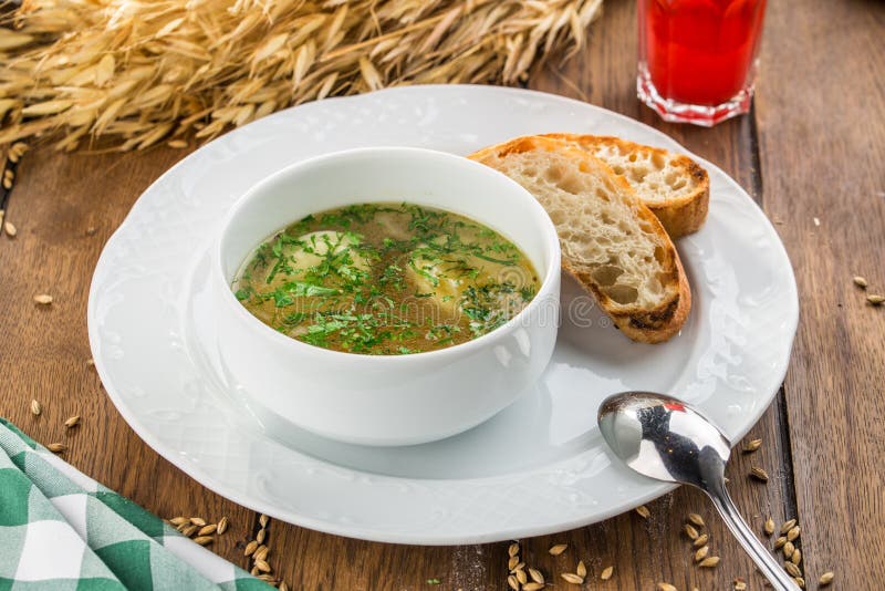 Dietary Soup with Chicken and Egg on Wooden Table Stock Photo - Image ...