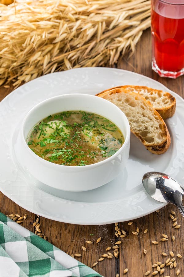Dietary Soup with Chicken and Egg on Wooden Table Stock Image - Image ...