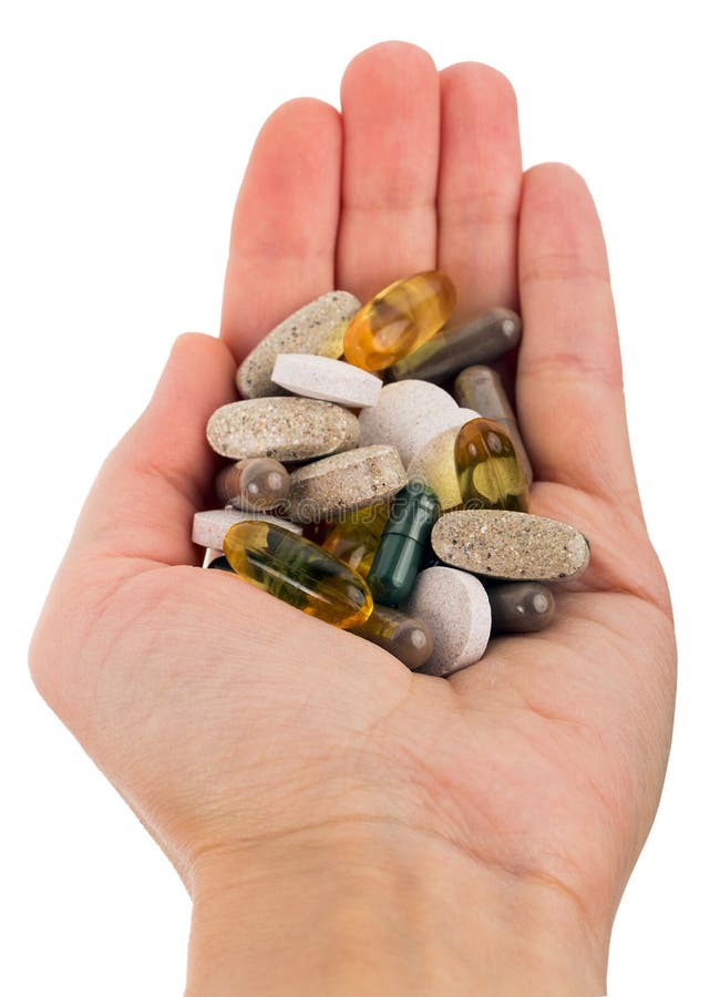 Dietary Supplement Capsules and Tablets in Hand Stock Photo - Image of ...