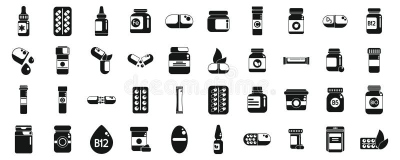 Dietary Supplements Icons Set Simple Vector. Vitamin Label Stock Vector ...