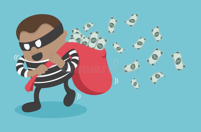 Dieven die geld stelen vector illustratie. Illustration of gelukkig ...