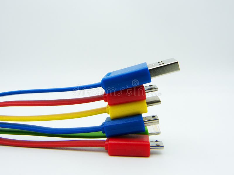 Diferent Cables for Computer and Electronic Devices on White Background ...