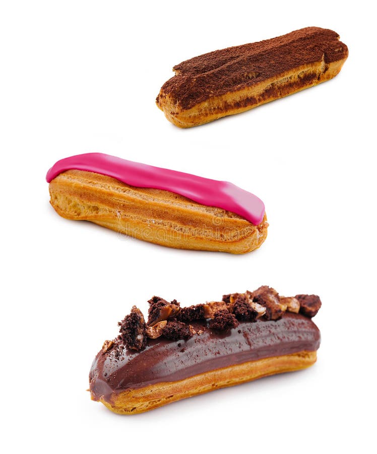 Diferentes Tipos De Eclairs Franceses Sobre Un Blanco Foto de archivo ...