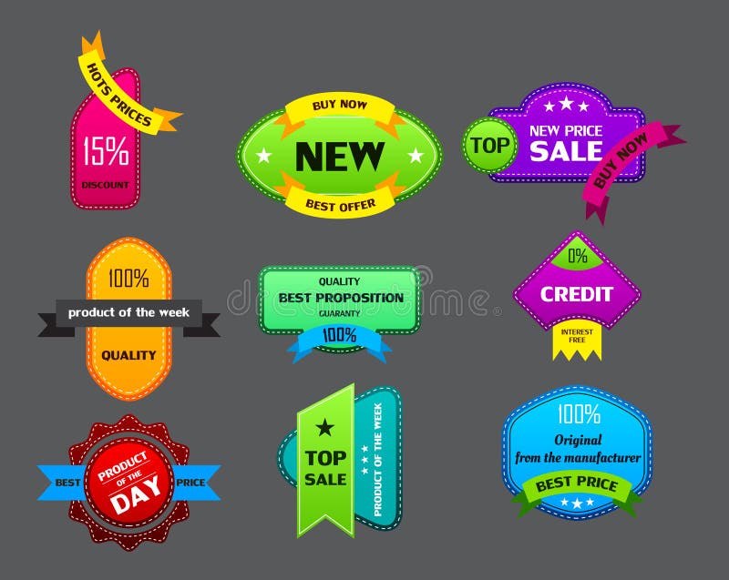 Différents Labels De Ruban Sur Le Fond Gris Illustration Stock ...