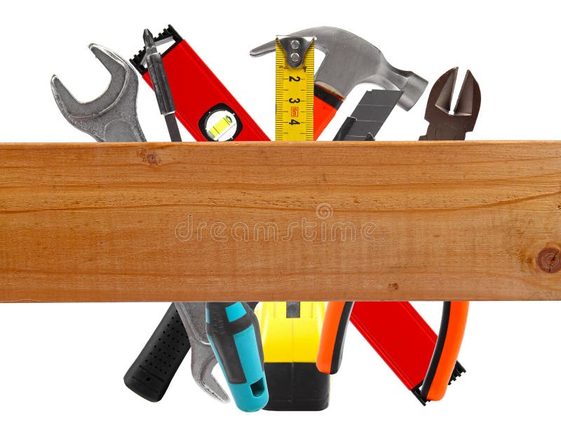 Différents Outils De Construction Et Planche En Bois Image stock ...