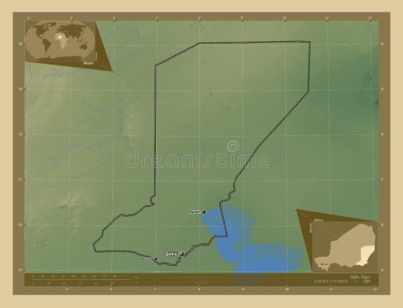 Diffa, Niger. Physical. Labelled Points of Cities Stock Illustration ...