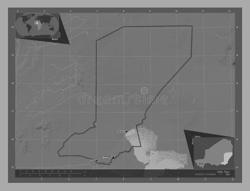 Diffa, Niger. Bilevel. Labelled Points of Cities Stock Illustration ...