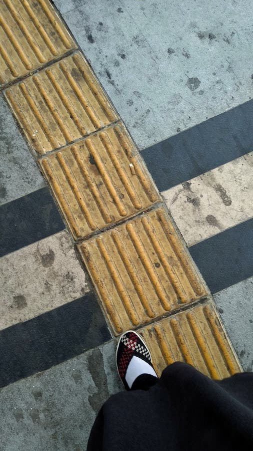 Diffable Line on Sidewalk Pavement Stock Image - Image of facility ...