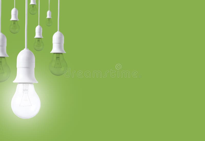 Difference Light Bulb on Green Background. Concept of New Ideas Stock ...