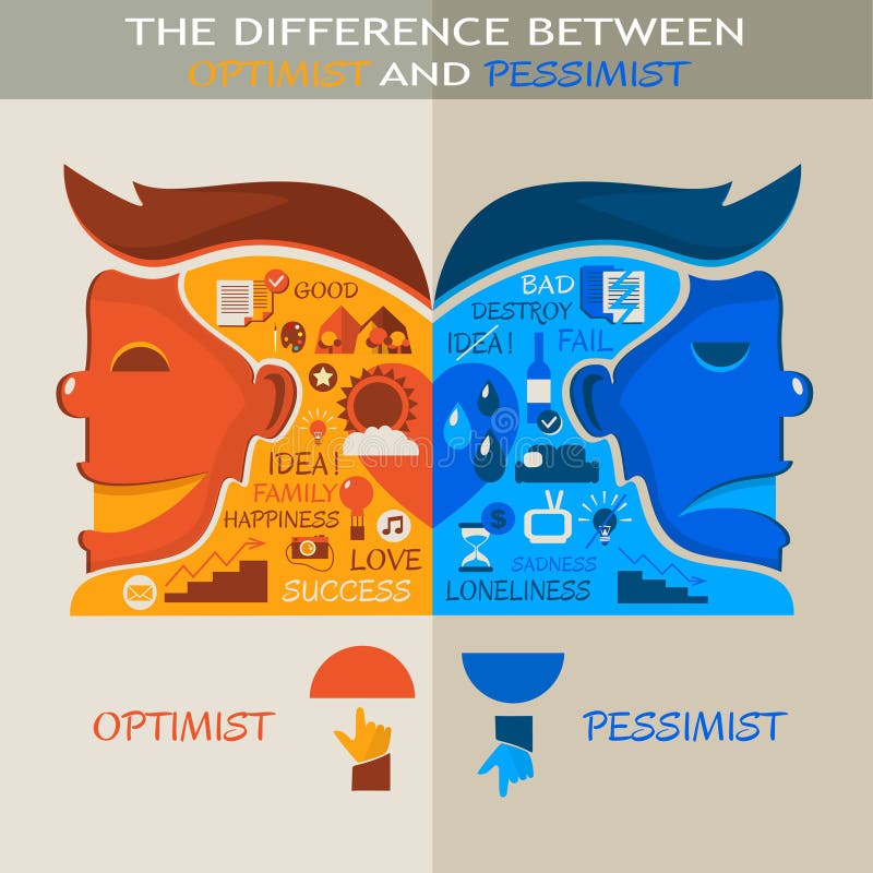 The Difference Between Optimist And Pessimist Stock Vector - Image ...