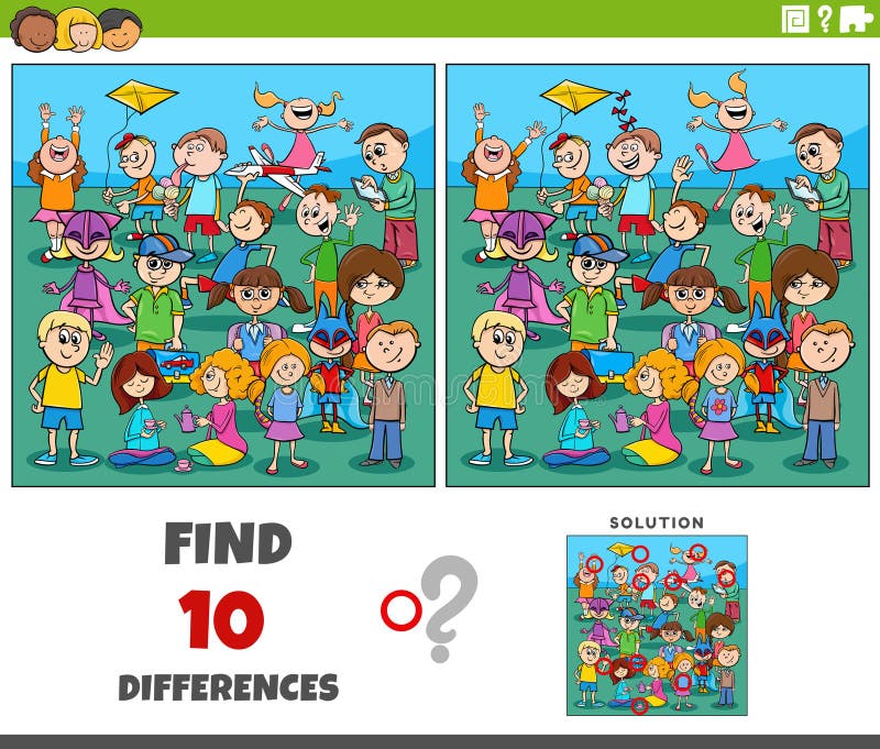 Differences Activity with Cartoon Children Characters Group Stock ...