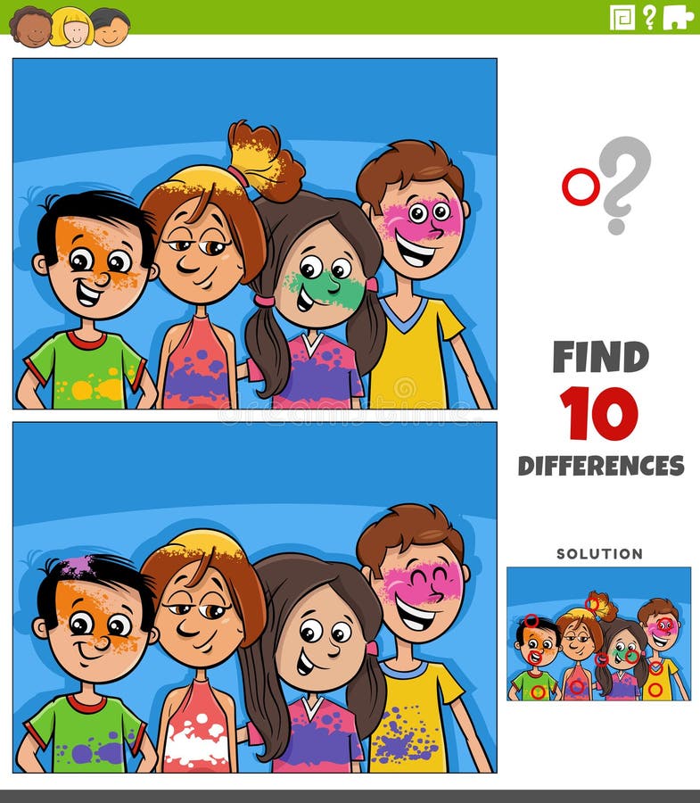 Differences Activity with Cartoon Children Characters Stock Vector ...