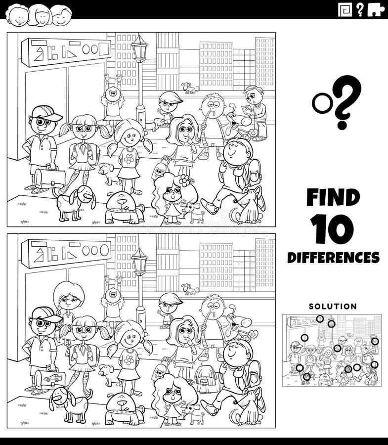 Differences Activity with Cartoon Children in the City Coloring Page ...