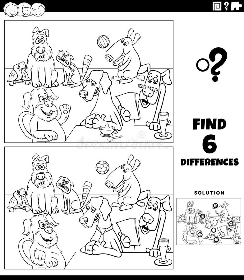 Differences Activity with Cartoon Dogs Coloring Page Stock Vector ...