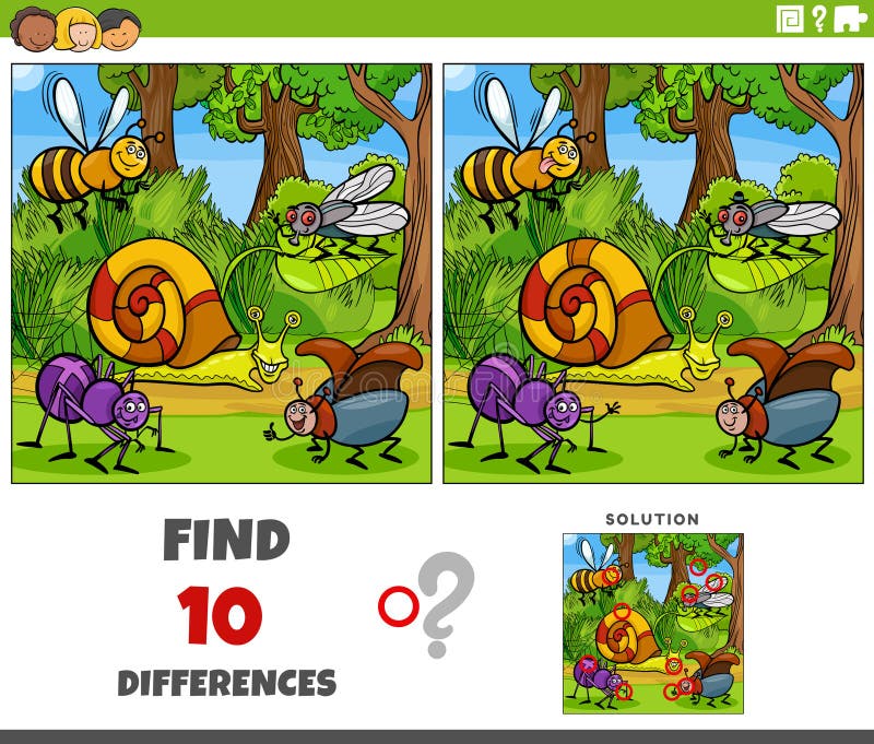 Differences Activity with Cartoon Insects Characters and Snail Stock ...