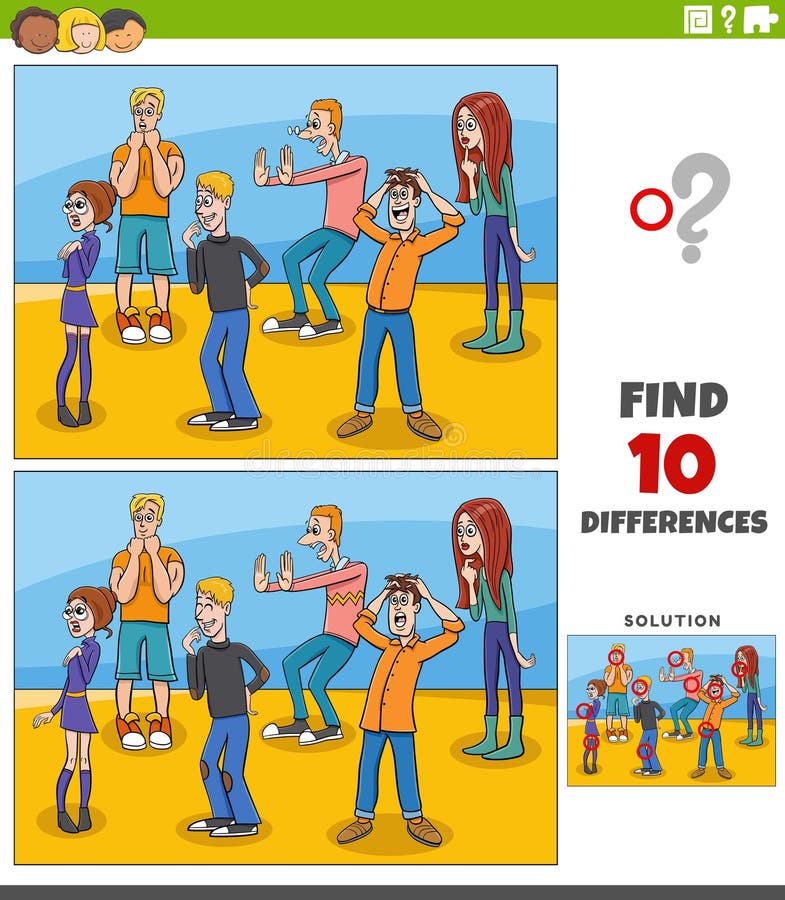 Differences Activity with Cartoon Surprised Young People Group Stock ...