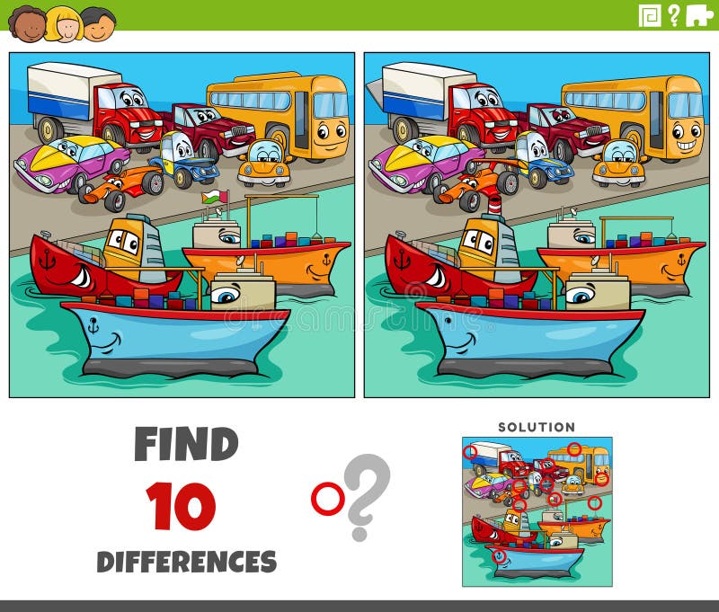 Differences Activity with Cartoon Transportation Characters Group Stock ...