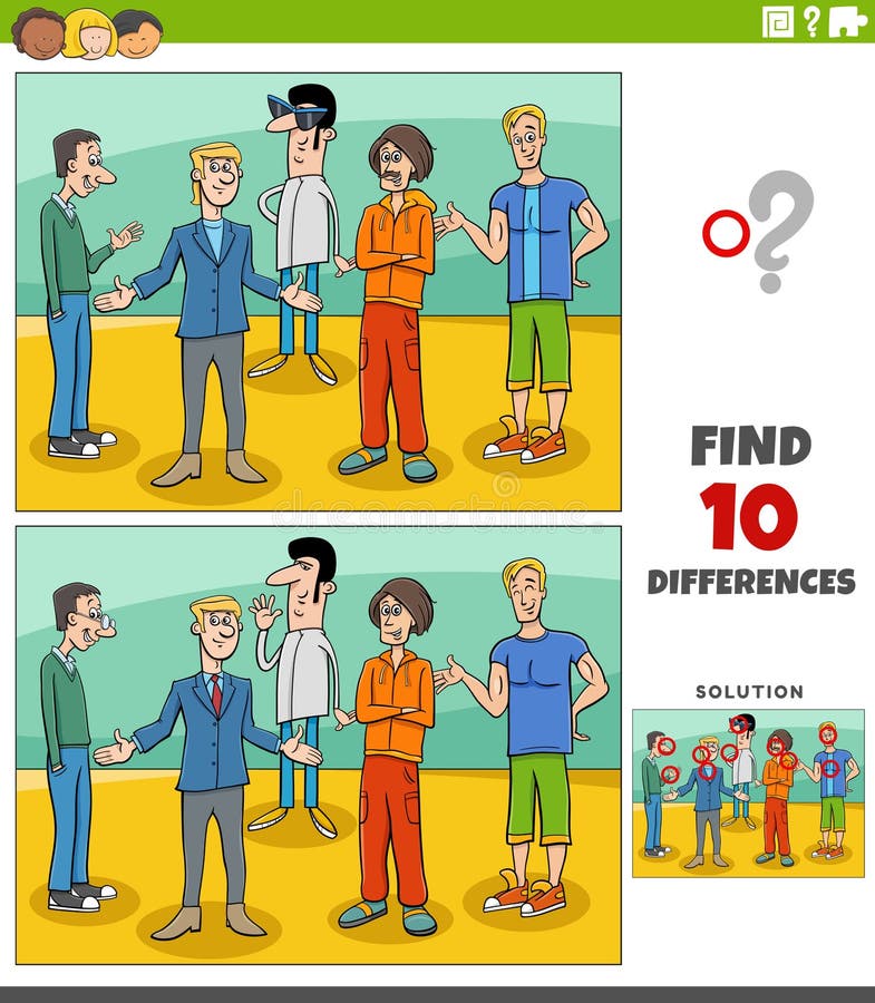 Differences Activity with Cartoon Young Men Group Stock Vector ...