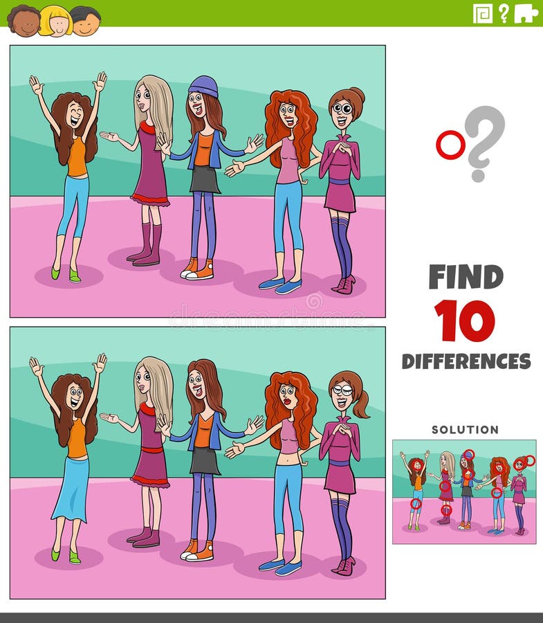 Differences Activity with Cartoon Young Women Group Stock Illustration ...