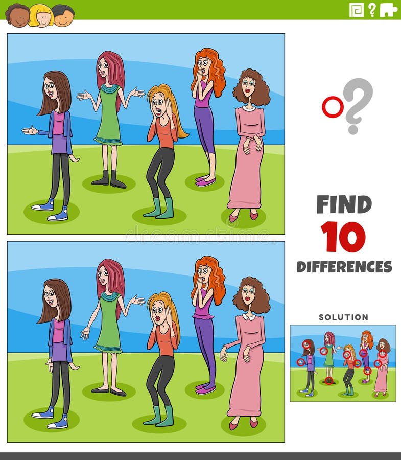 Differences Activity with Cartoon Young Women Group Stock Illustration ...