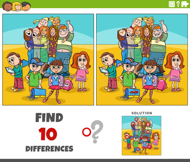 Differences Activity with Funny Cartoon Pupils and Students Stock ...
