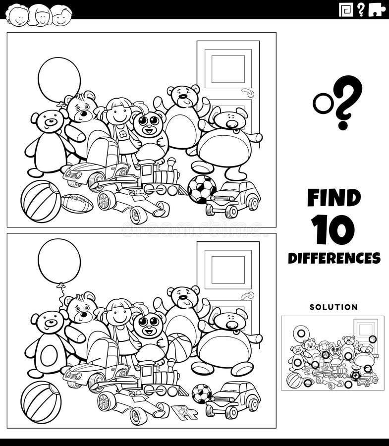 Differences Activity with Toys Characters Coloring Page Stock Vector ...