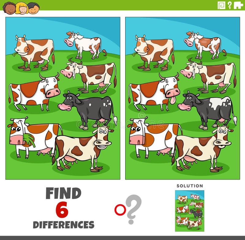 Differences Game with Cartoon Cows Farm Animal Characters Stock Vector - Illustration of vector ...