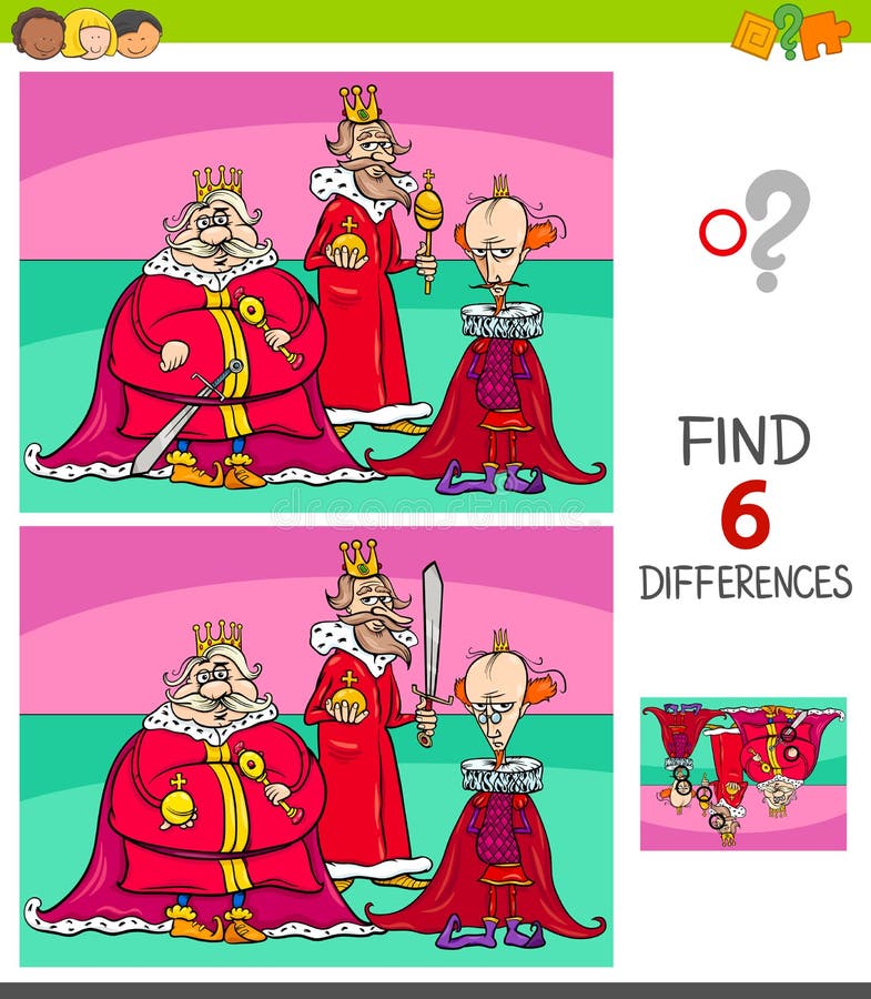 Differences Game with Kings Fantasy Characters Stock Vector ...