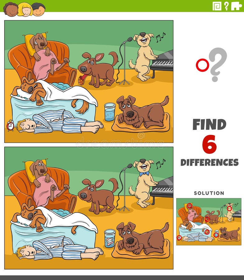 Differences Task with Cartoon Dogs Animal Characters Stock Vector - Illustration of character ...
