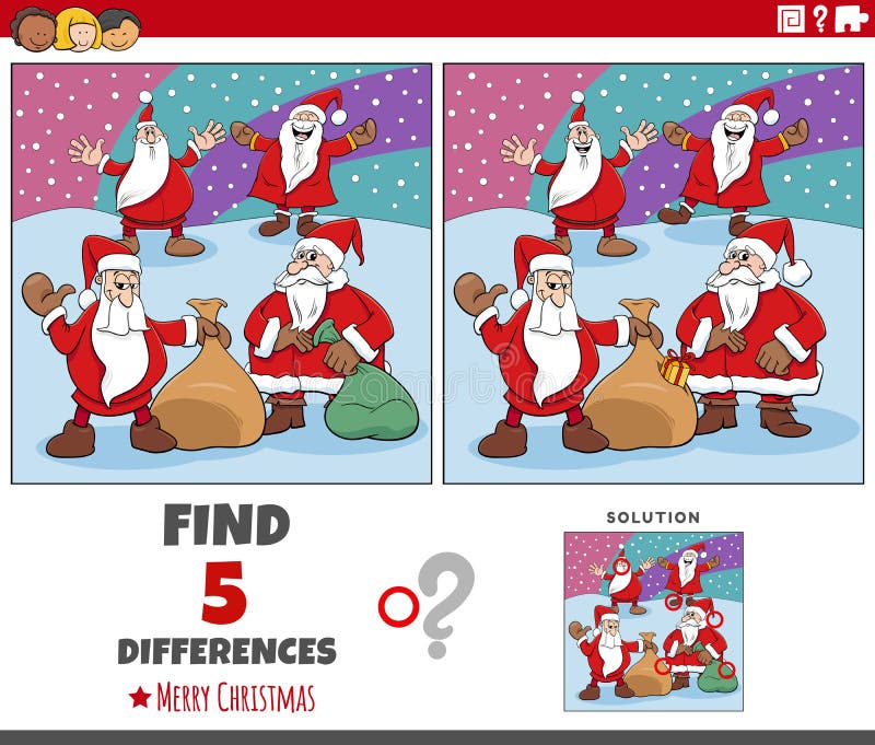 Differences Task for Children with Santa Clauses Characters Stock ...