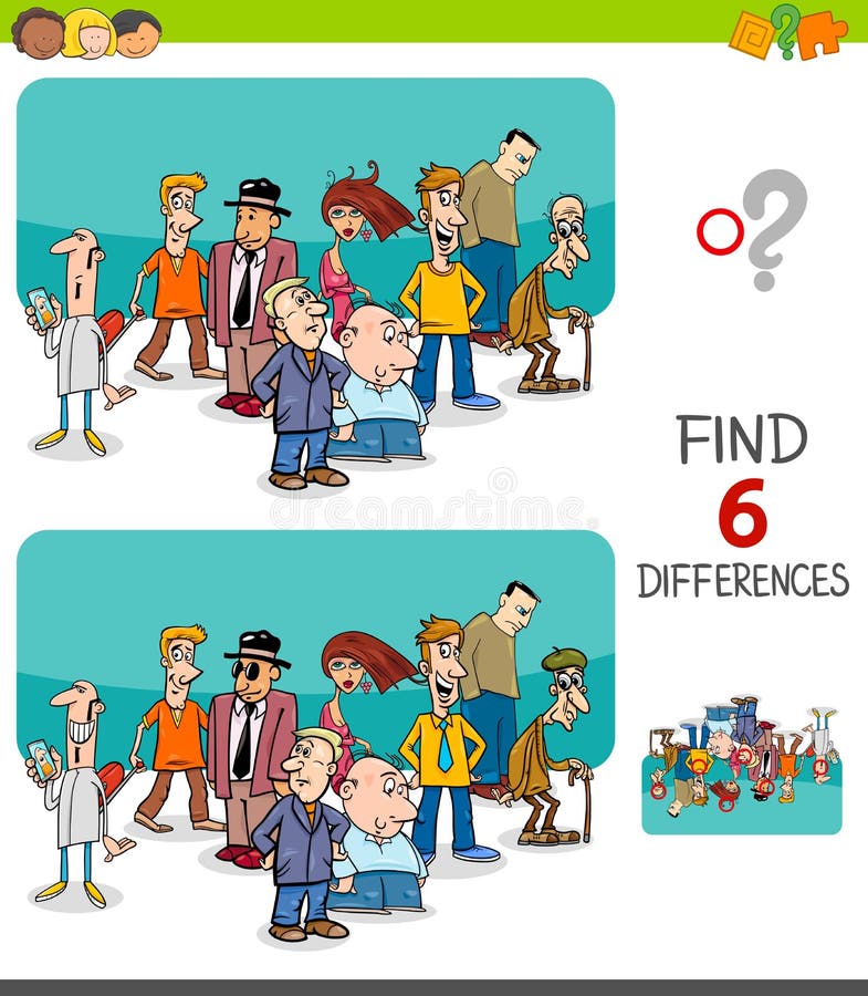 Differences Task with People Characters Group Stock Vector ...
