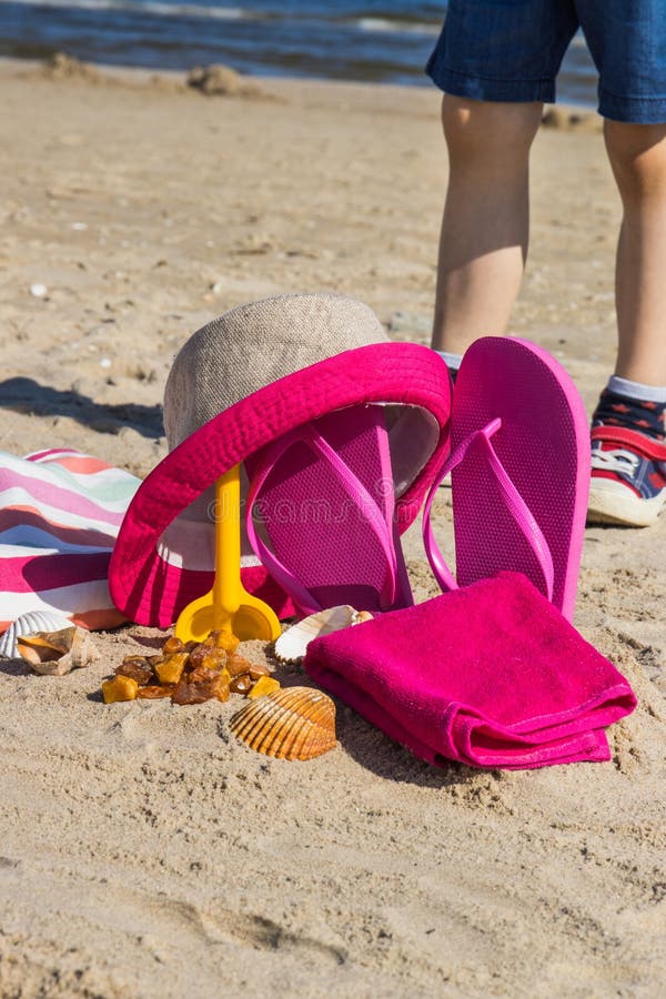 Different Accessories for Relax on Sand at Beach. Summer Time Stock ...