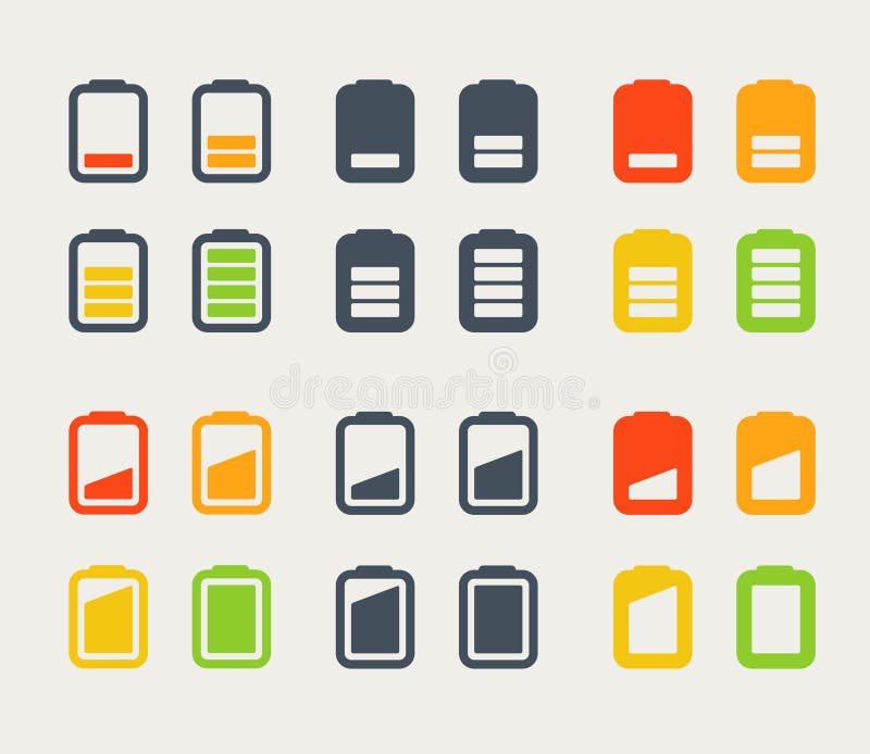 Different Accumulator Icons Set Stock Illustration - Illustration of ...