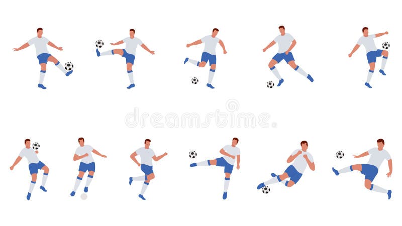 Different Activities of Male Footballer Player on White Stock ...