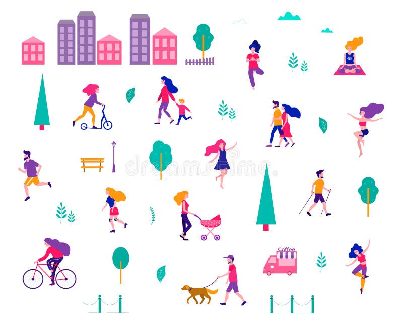 Different Activities of People in the Summer City. People in the Park ...