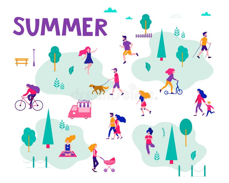Different Activities of People in the Summer City. People in the Park ...