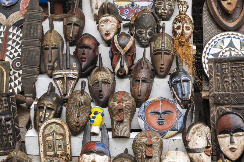 Different African masks stock image. Image of carving - 225449237
