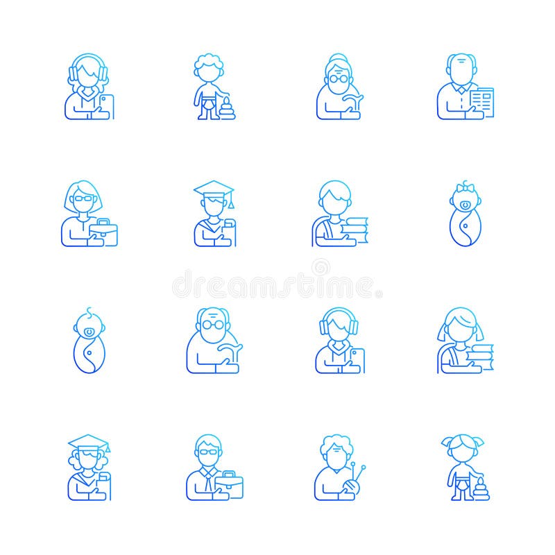 Different Age and Gender Groups Gradient Linear Vector Icons Set Stock ... Different Age and Gender Groups Gradient Linear Vector Icons Set Stock ...