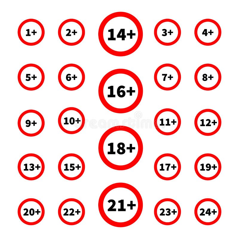 Different Age Restriction Signs on White Stock Illustration ...