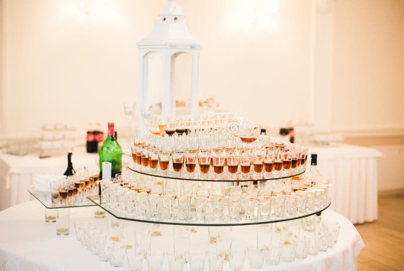 Different Alcohol Drinks in Goblets and Wine Glasses on Wedding Buffet ...