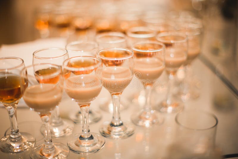 Different Alcohol Drinks in Goblets and Wine Glasses on Wedding Buffet ...