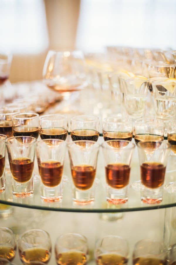 Different Alcohol Drinks in Goblets and Wine Glasses on Wedding Buffet ...