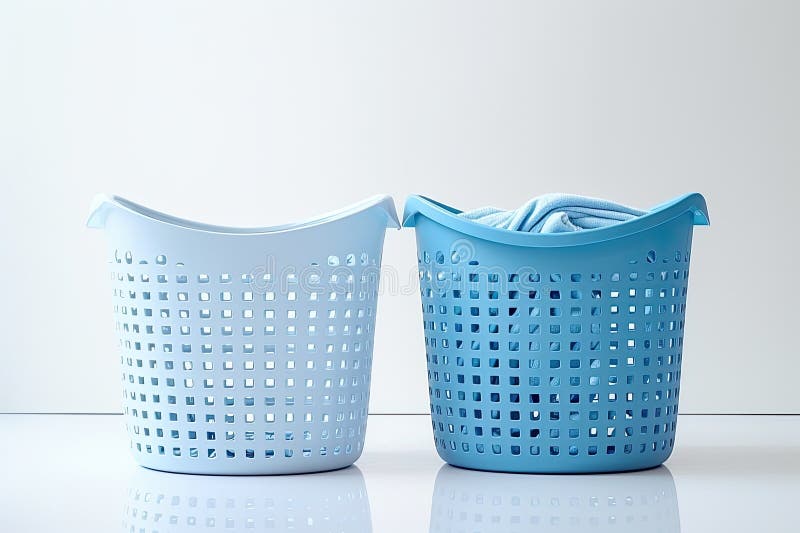 Different Angles of Light Blue Laundry Basket on White Background for ...